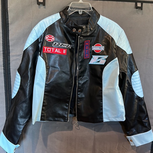 Jackets & Coats | Nwt Faux Leather Motorcycle Jacket Patchwork | Poshmark